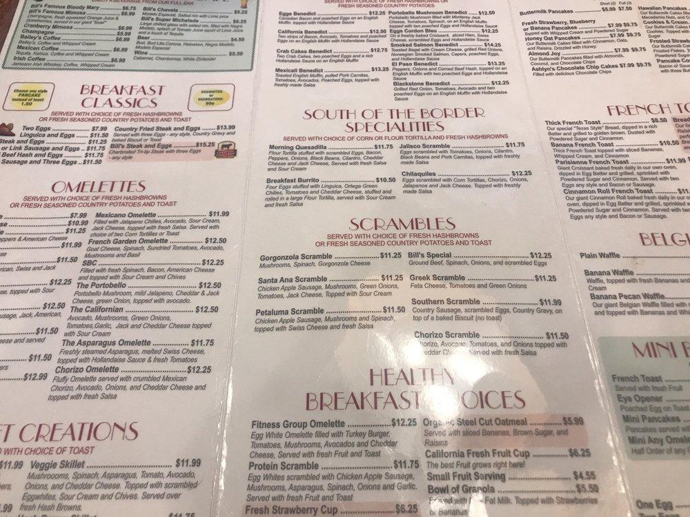 Menu at Bill's Cafe - Pleasanton, Pleasanton