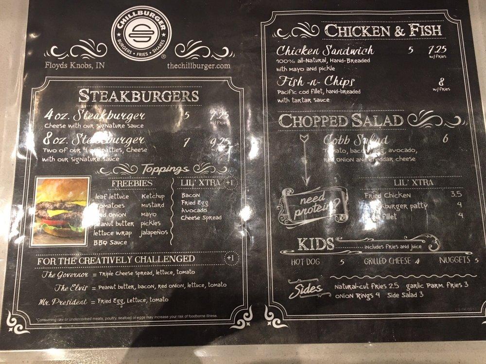 Menu at CHILLBURGER restaurant, Floyds Knobs