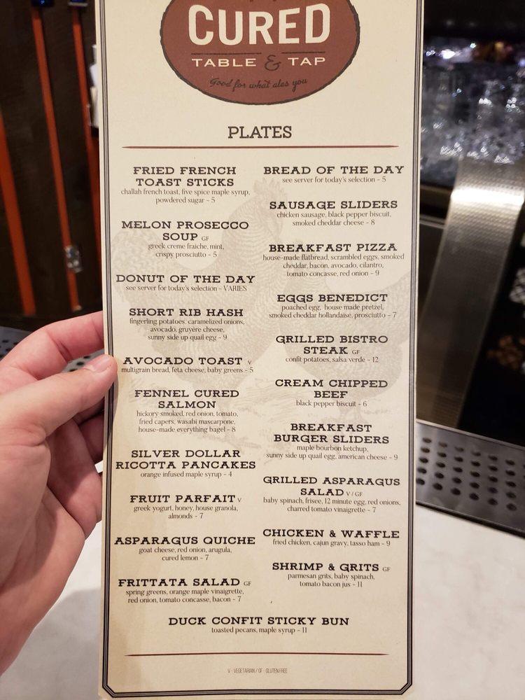 Menu at Cured Table & Tap pub & bar, Columbia