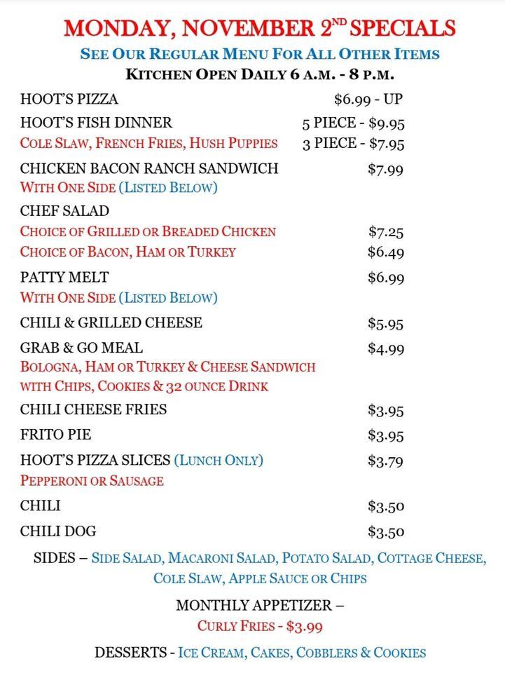 Menu at Honey's Quick Stop restaurant, Ullin