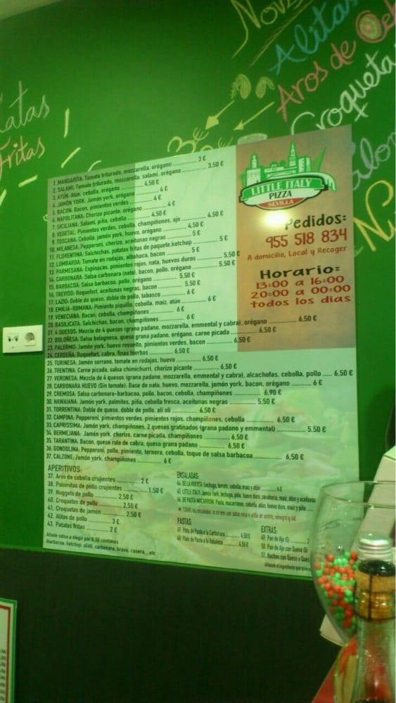 Menu at Little Italy restaurant, Seville