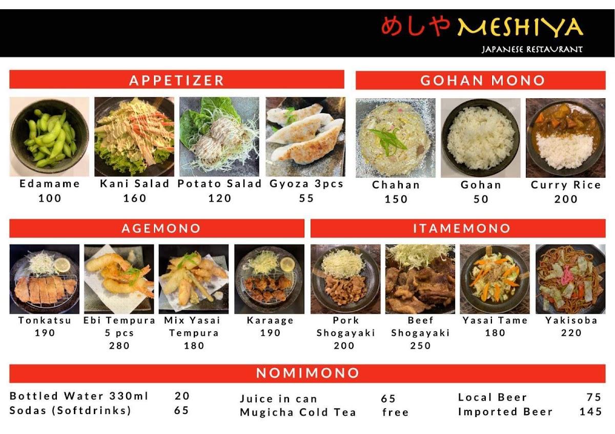 Menu at Meshiya restaurant, Carmona