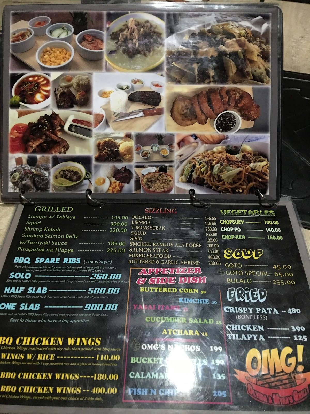 Menu at OMG! Olvida & Myra's Grill pub & bar, Mabini