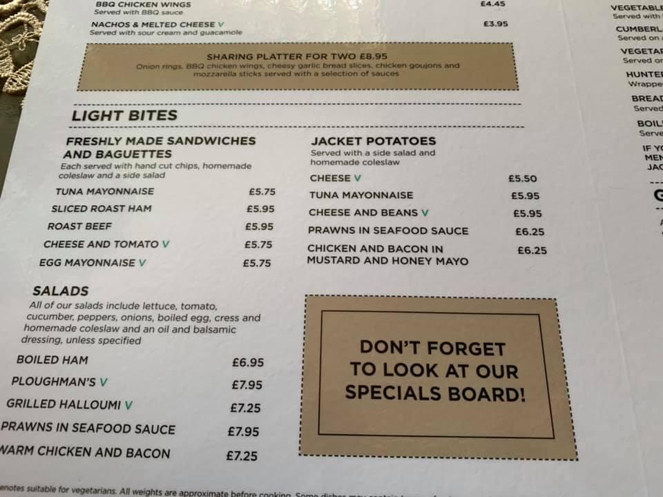 Menu at Saddle Inn pub & bar, Preston