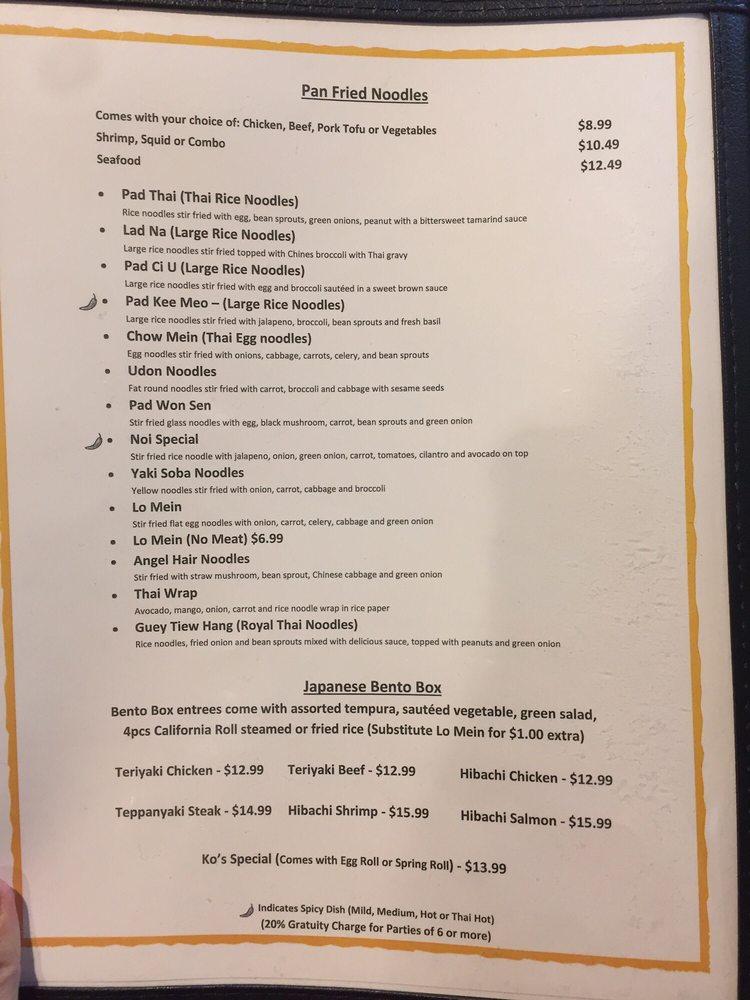 Menu at Thai City restaurant, Portales