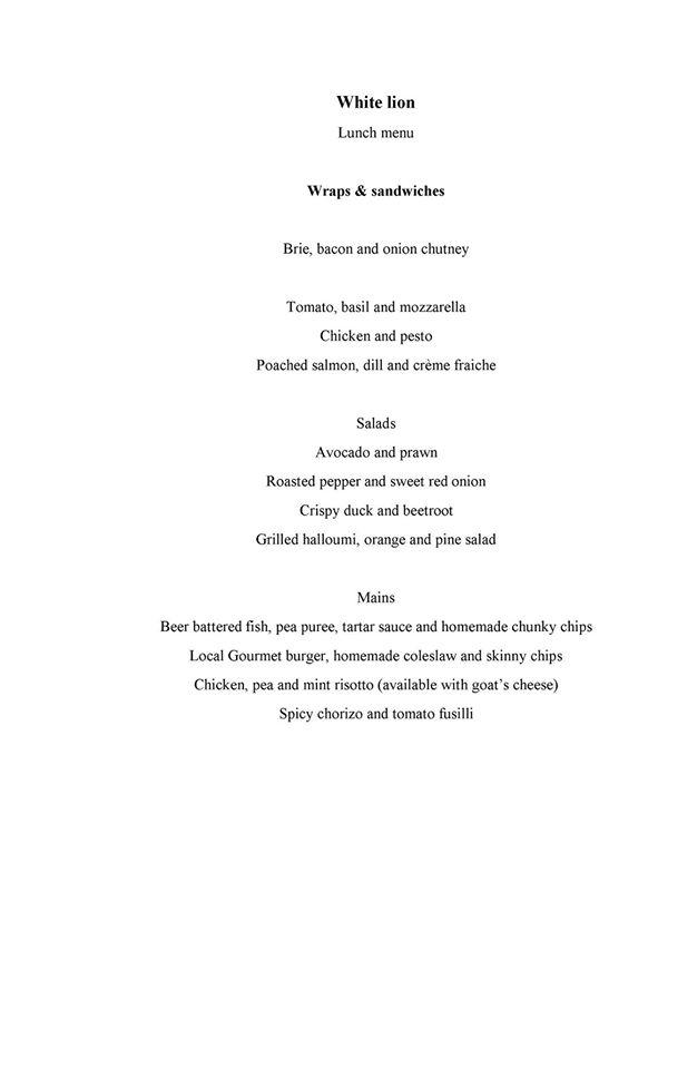 Menu at White Lion Pub, North Kilworth