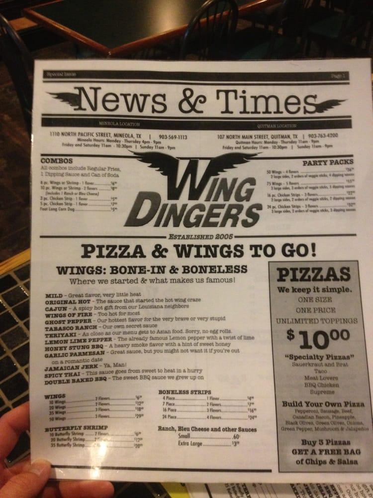Menu at Wing Dingers Quitman restaurant, Quitman