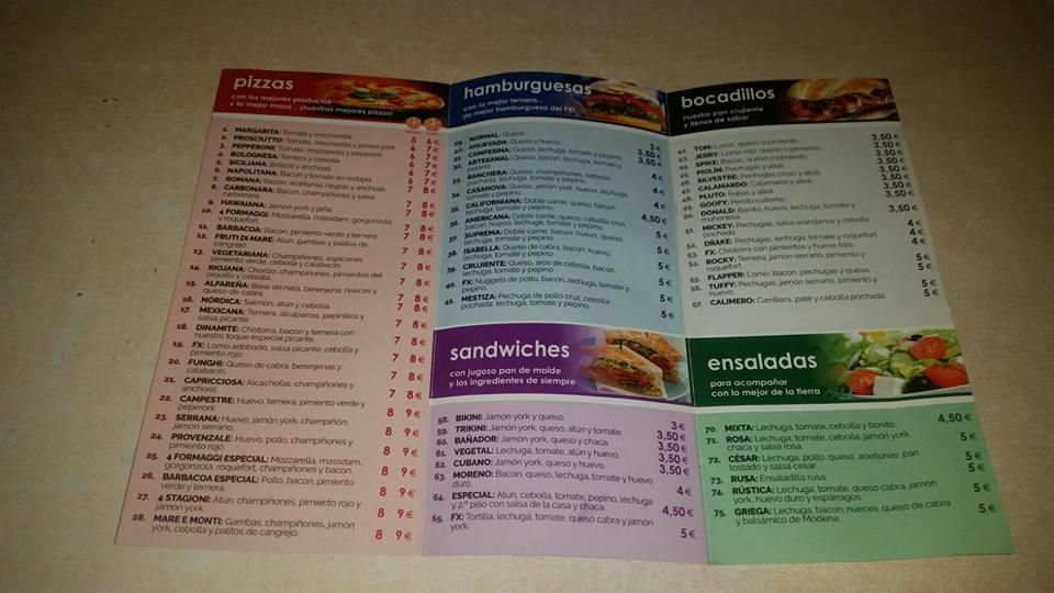 Carta de Bar Pizzeria FX, Alfaro