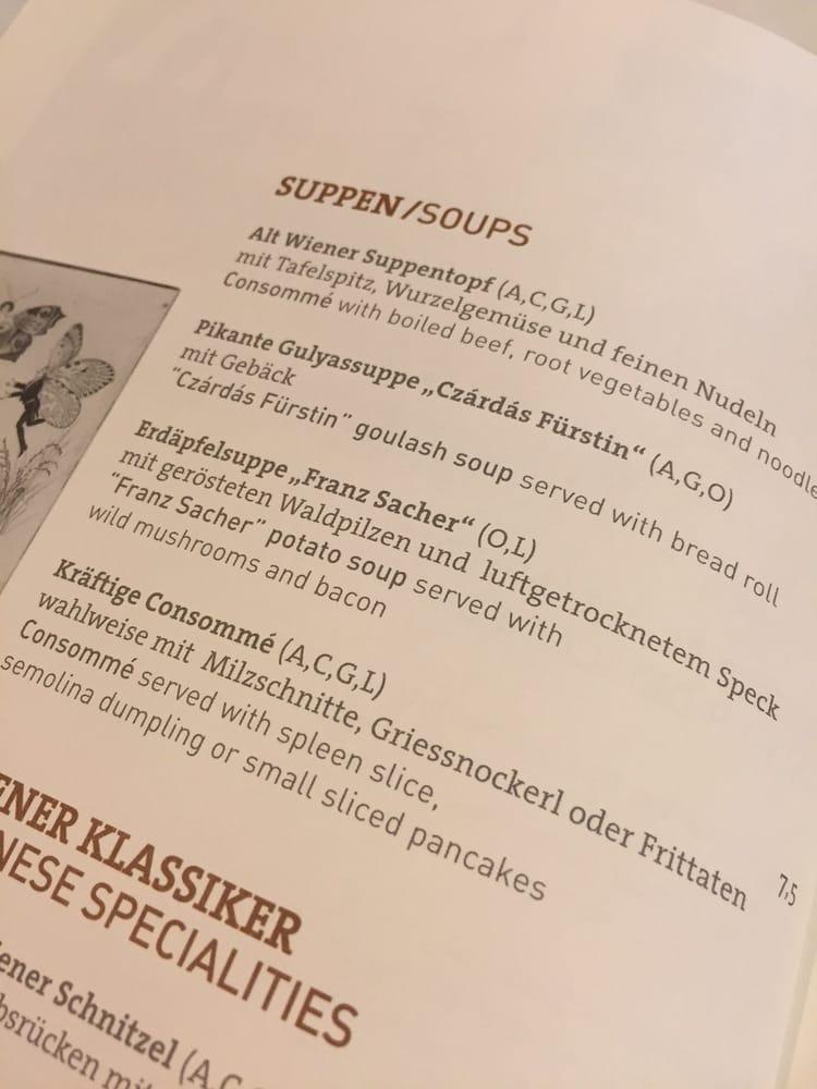Menu at Restaurant Grüne Bar, Vienna