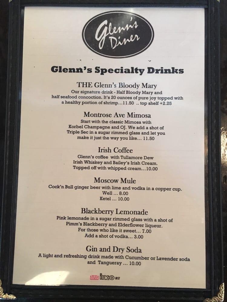 Menu at Glenn's Diner restaurant, Chicago