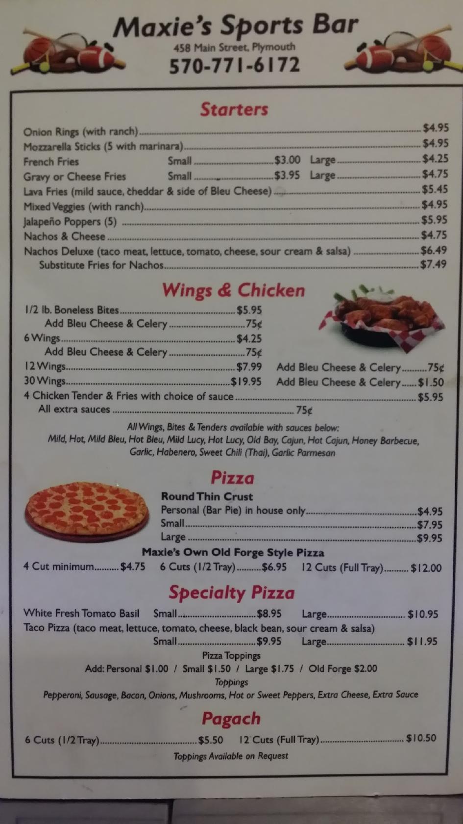 Menu at Maxies Sports Bar, Plymouth