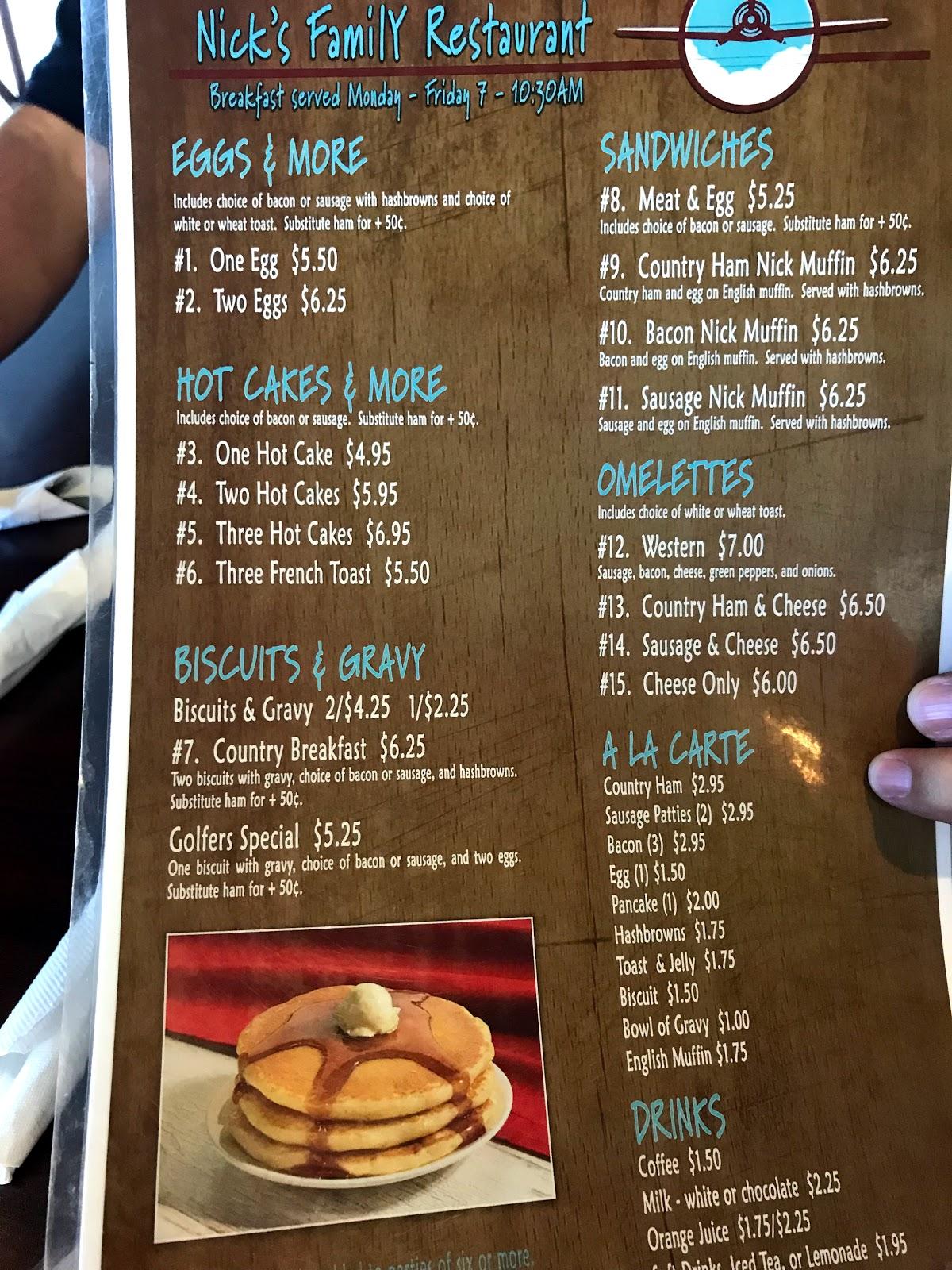 Menu at Nick's Family Restaurant, Jefferson City, E McCarty St