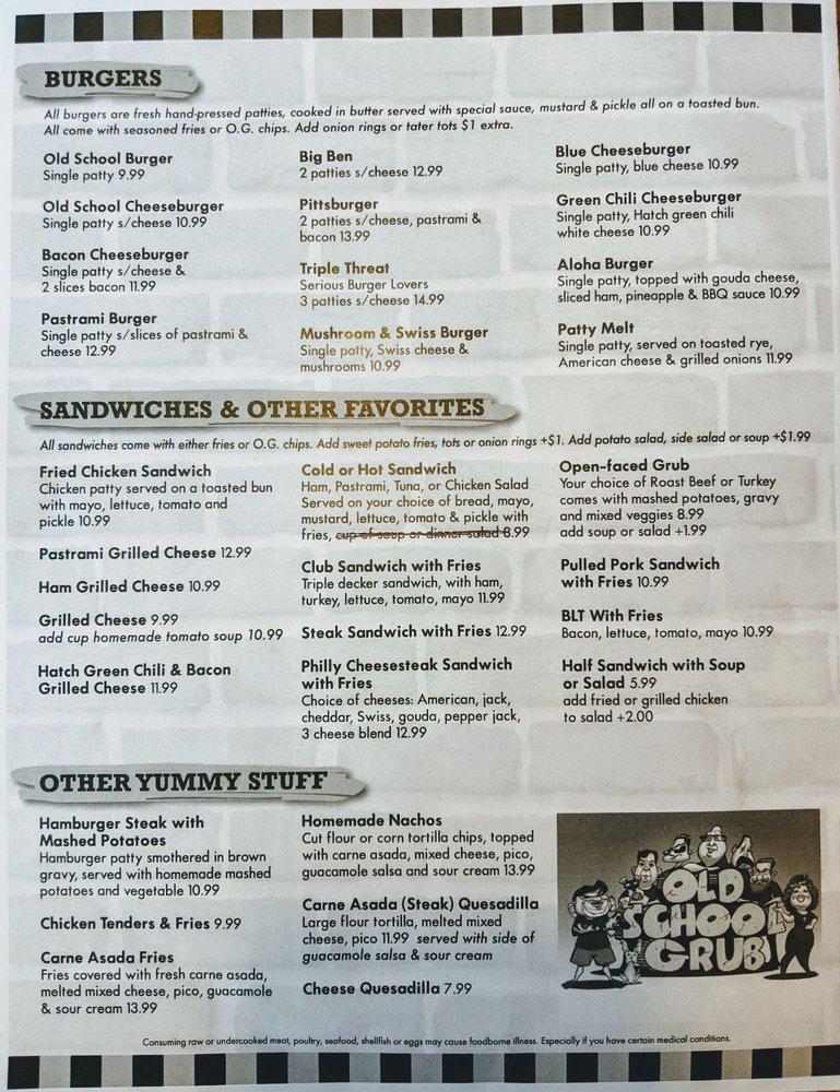 Menu at Old School Grub/ OSG Cafe, Mesa, E Main St