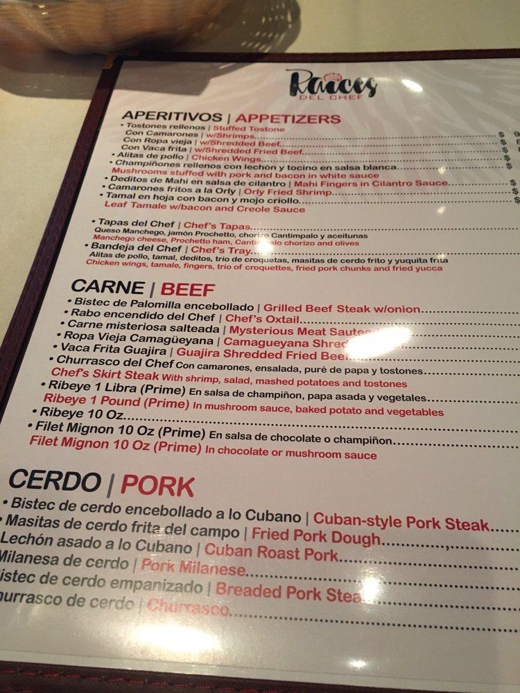 Menu at Raices Del Chef Ramon restaurant, The Hammocks