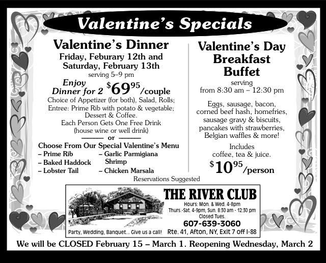Menu at River Club Of Afton, Afton