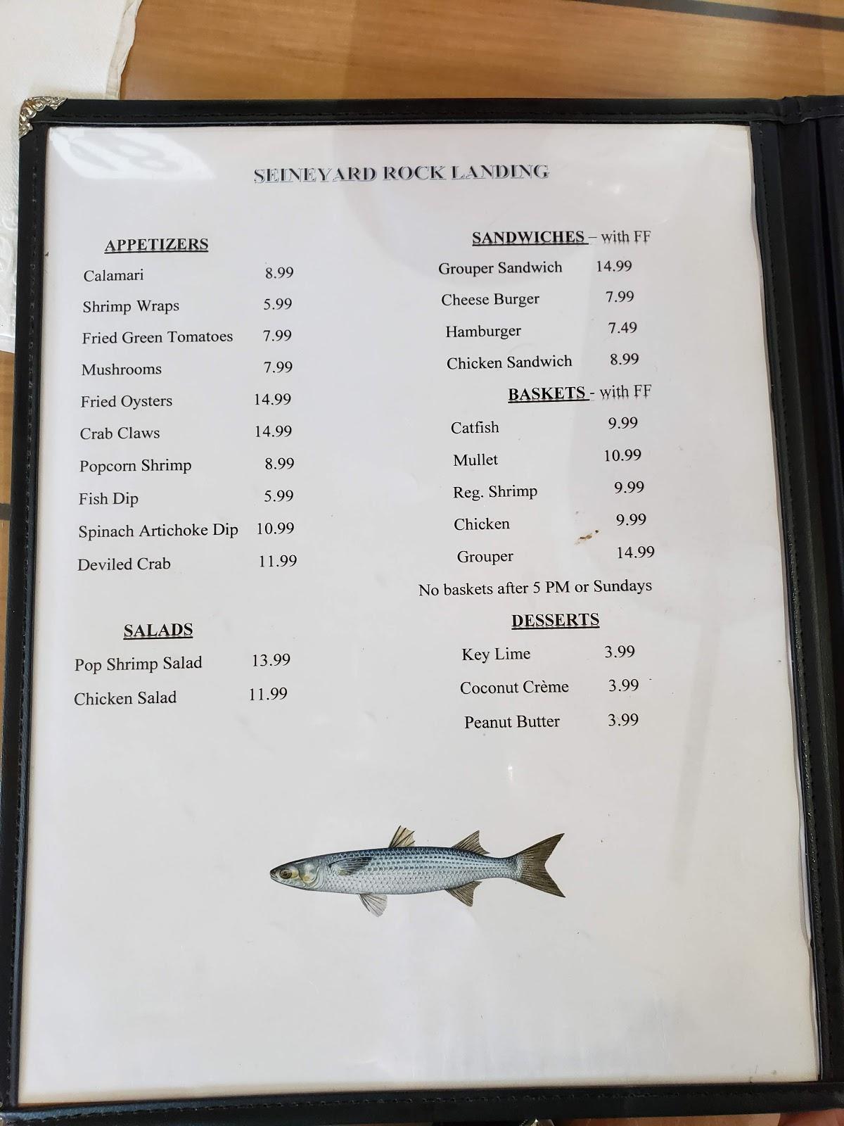 Menu at The Seineyard Rock Landing restaurant, Panacea