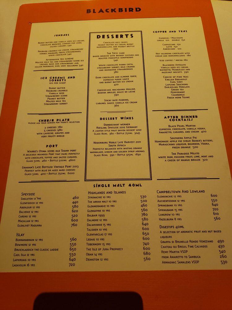 Menu at Blackbird Makati restaurant, Makati, 1229 Makati Ave