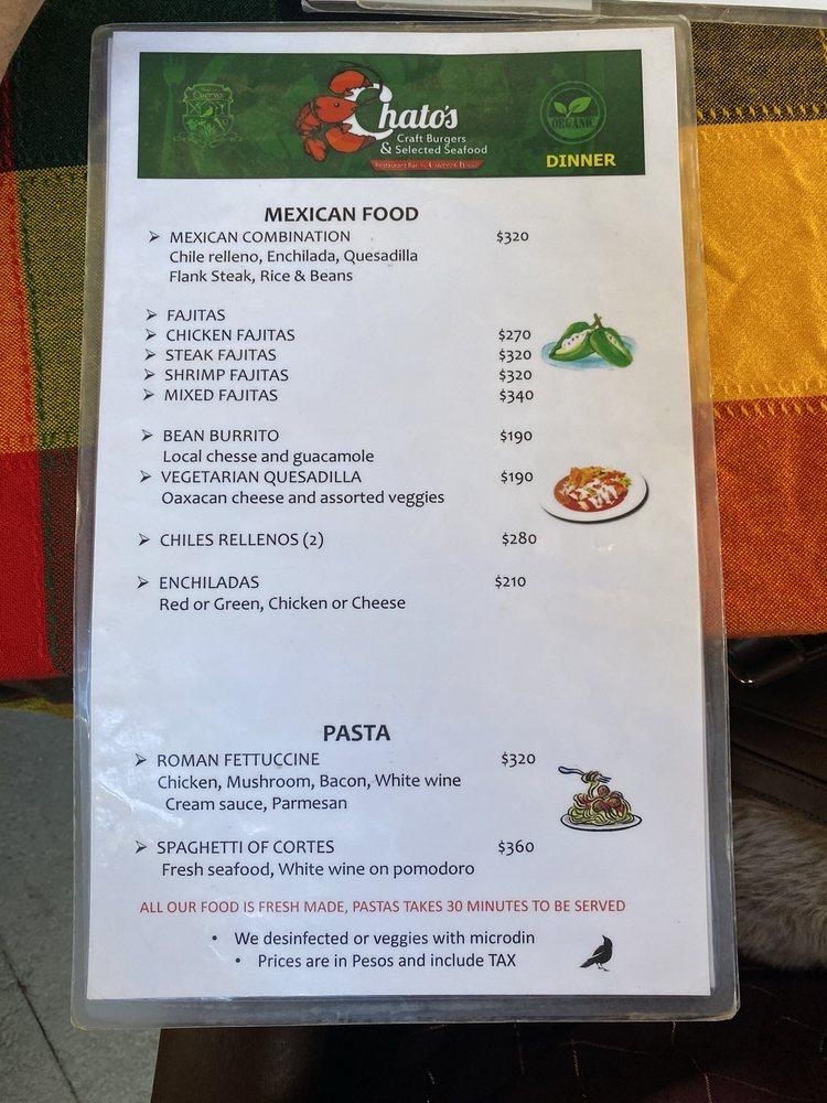 Carta del restaurante Chato's, San José del Cabo