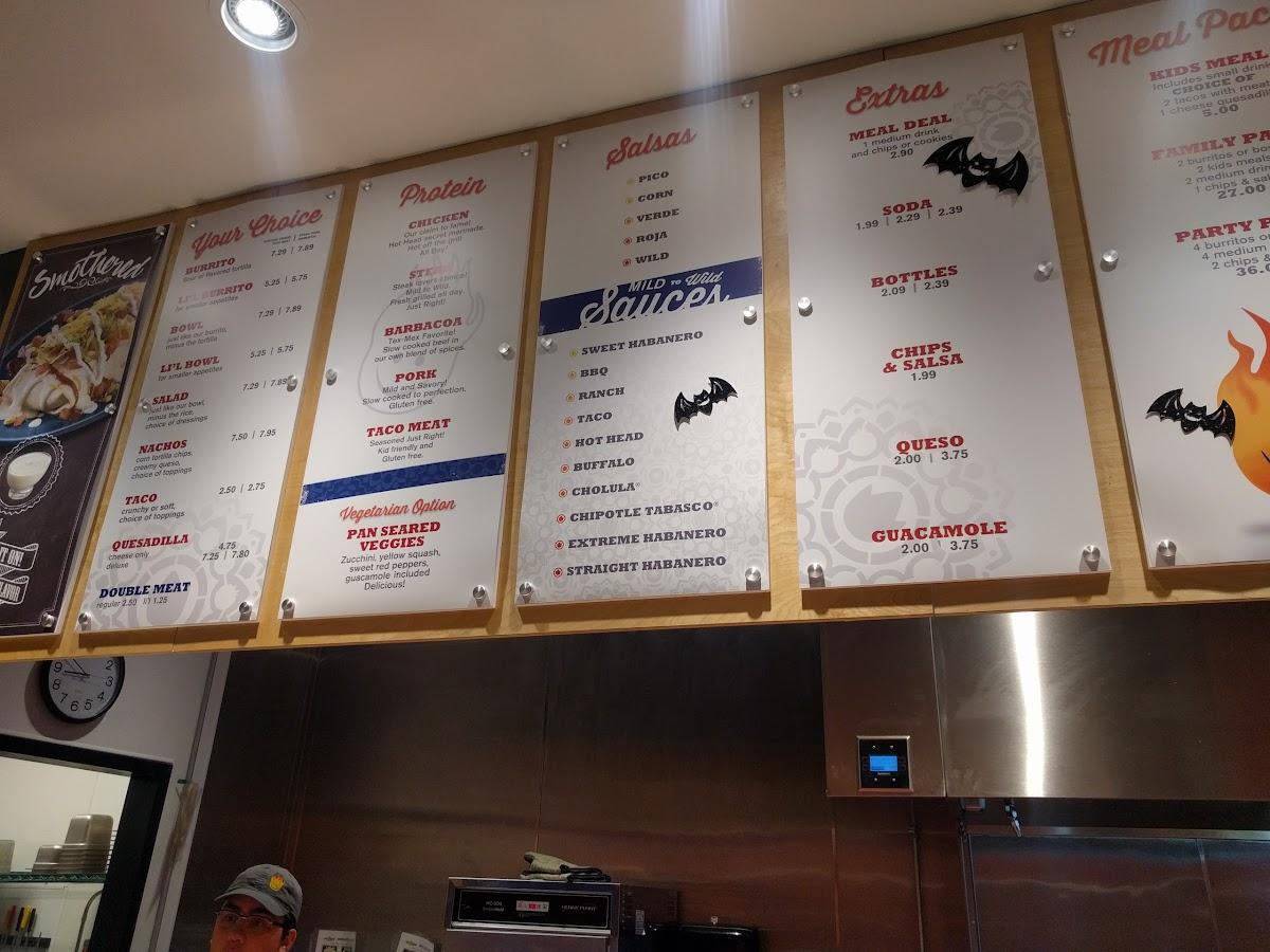 Menu at Hot Head Burritos fast food, Windsor Locks