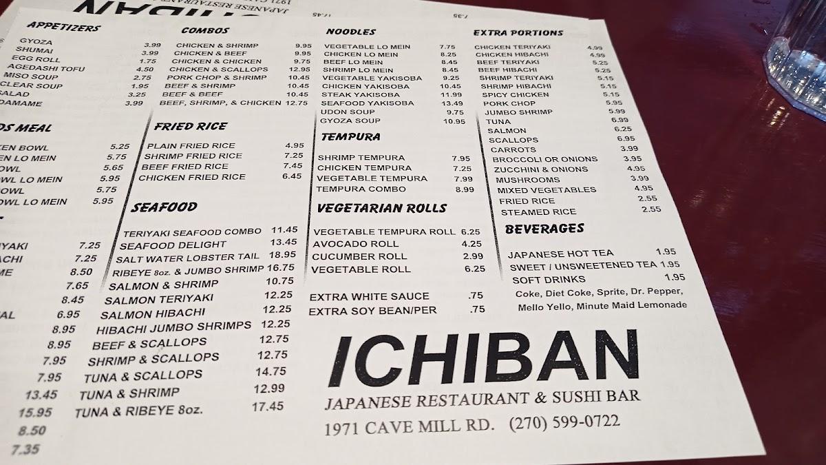 Menu at Ichiban Japanese Steakhouse and Sushi Bar - Cave Mill Road ...
