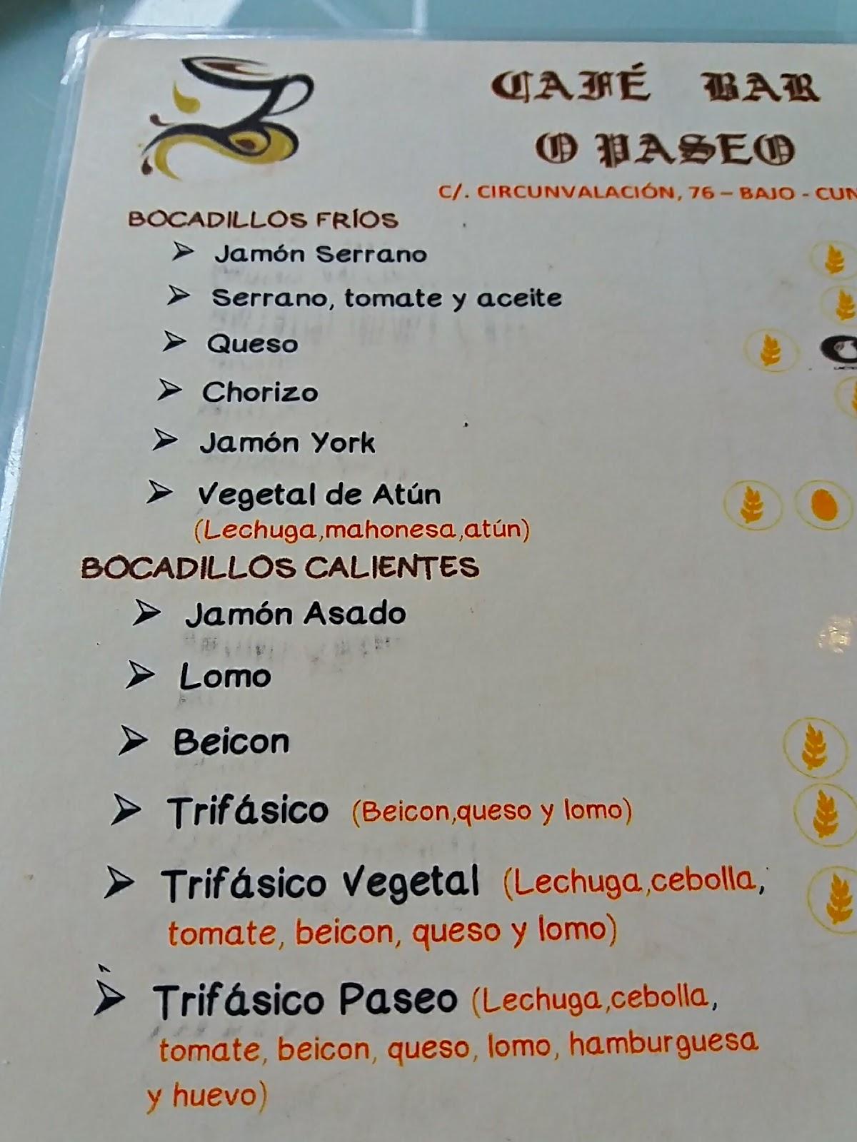 Menu at O Paseo pub & bar, Cuntis