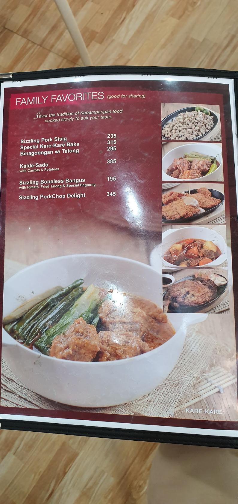 Menu at Razon's of Guagua restaurant, Puerto Princesa