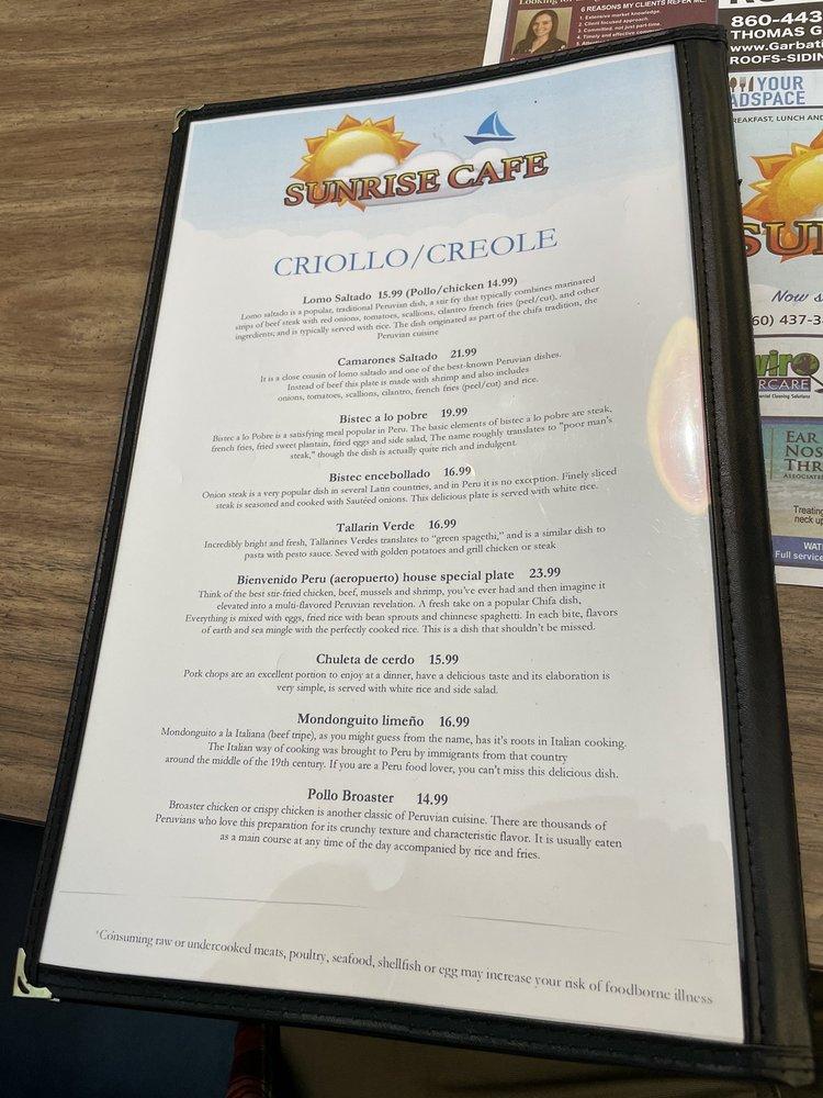 Menu at Sunrise Cafe NL, New London