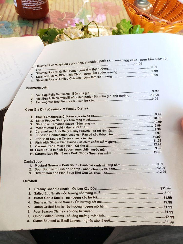 Menu at Đồng Quê Restaurant, Peoria