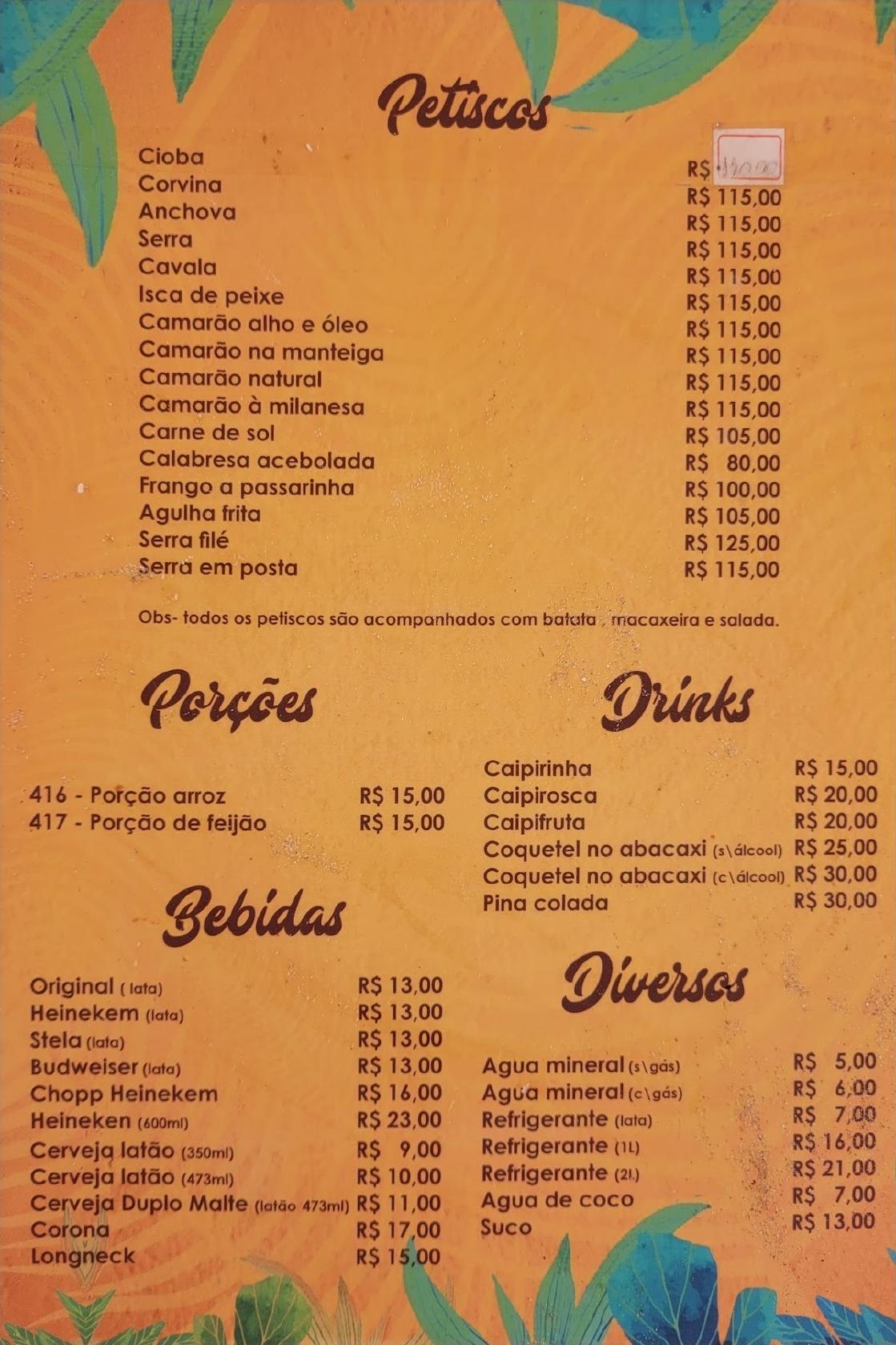 Menu at Bistro Na praia restaurant, Ipojuca