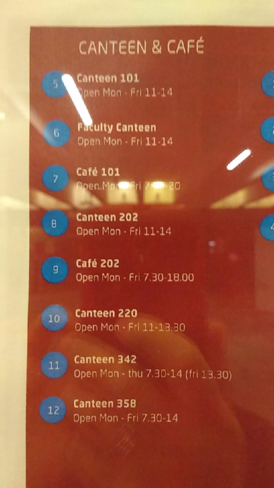 Menu at DTU Canteen cafeteria, Lyngby