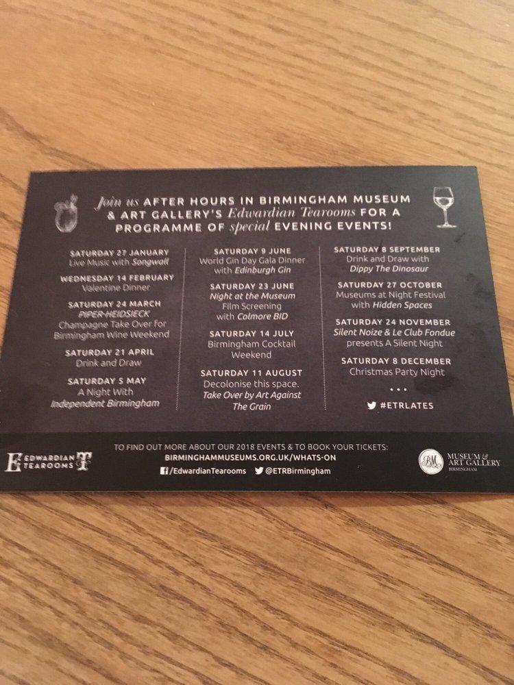 Menu at Edwardian Tea Room cafe, Birmingham