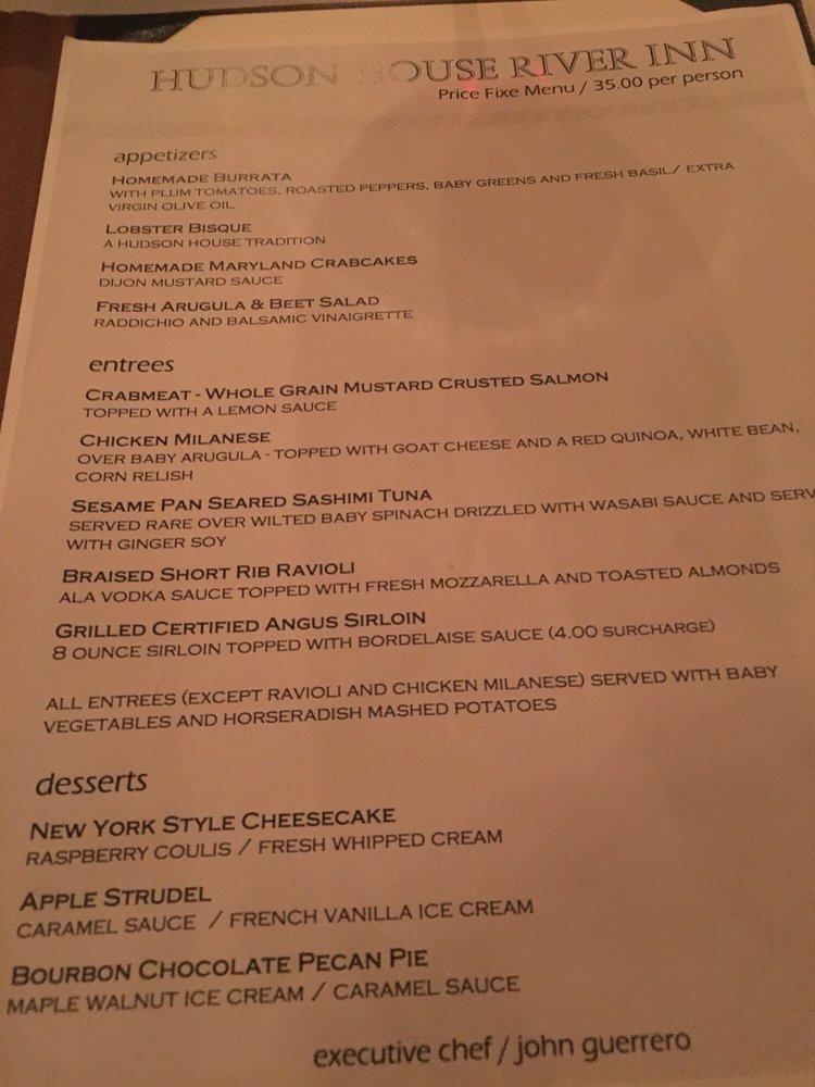 Menu at Hudson House River Inn pub & bar, Cold Spring