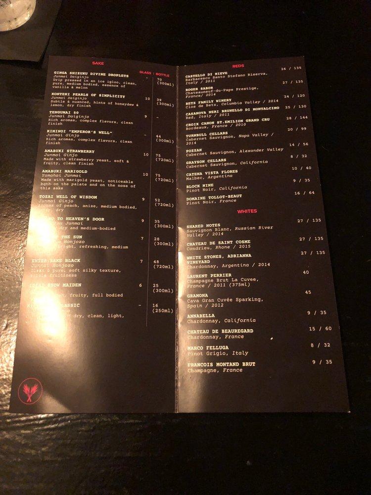 Menu at Koya restaurant, Tampa