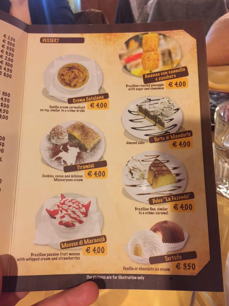 Menu da La Fazenda ristorante, Isola Vicentina