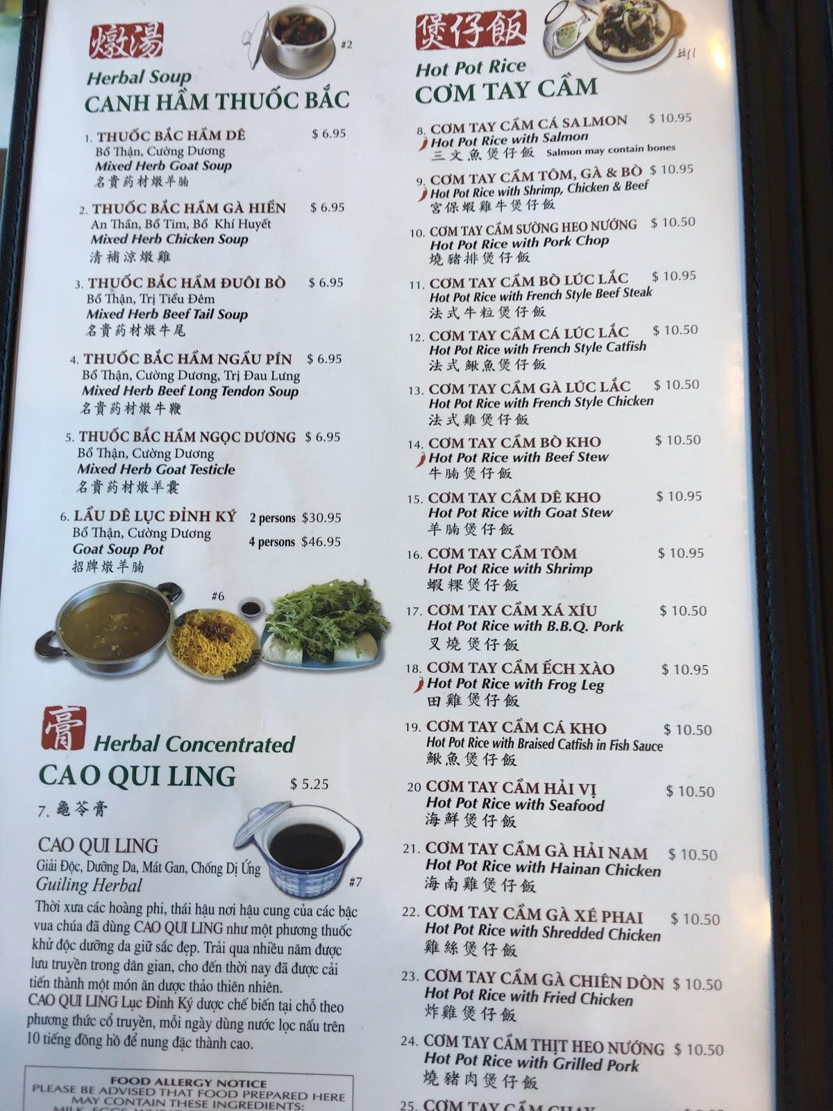 Menu at Luc Dinh Ky 1 Restaurant, Westminster