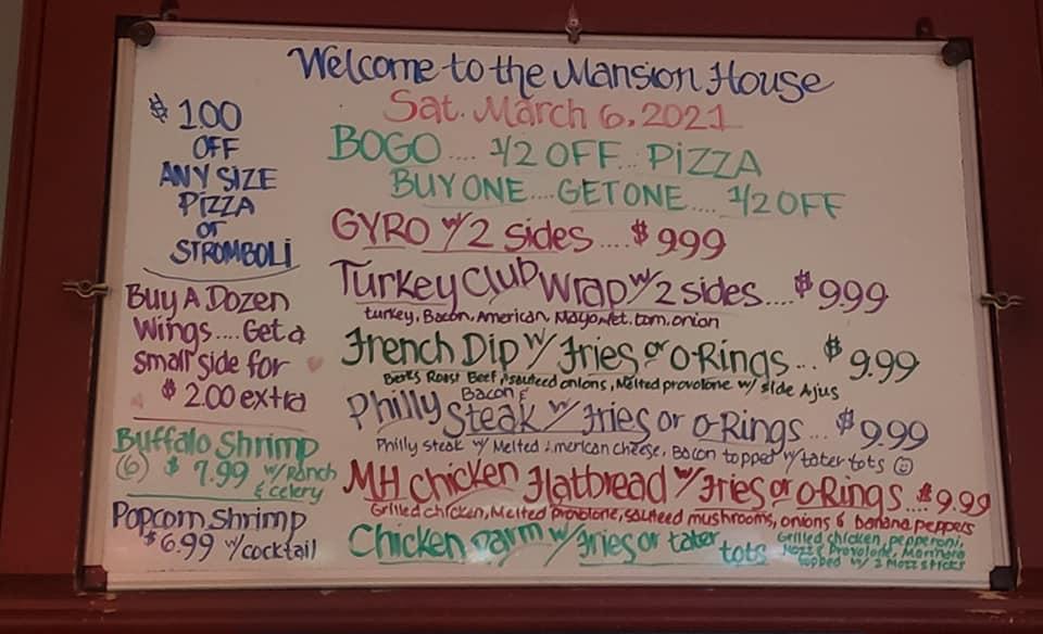 Menu at Mansion House pub & bar, Watsontown