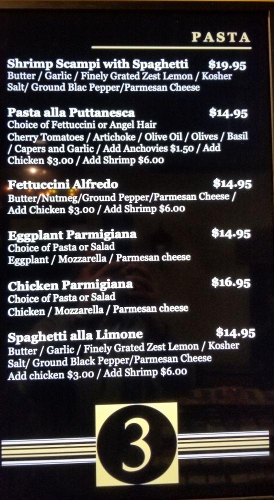 Menu at Three Italian Restaurant, Fairfield