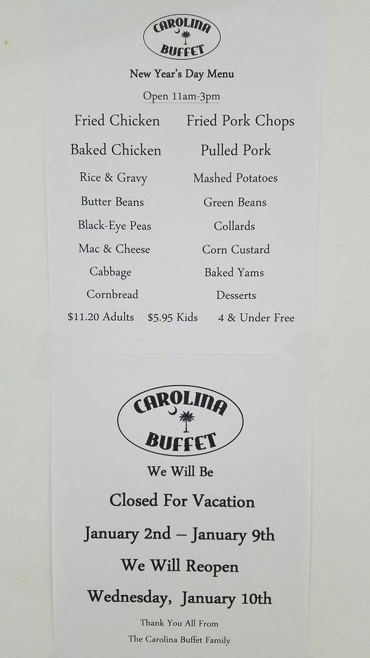 Menu at Carolina Buffet restaurant, West Columbia