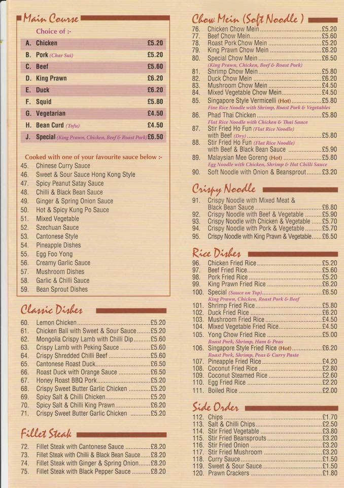 Menu at Choi's Restaurant, Uppingham