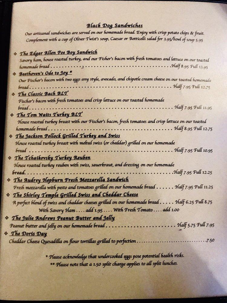 Menu at The Black Dog cafe, Snoqualmie