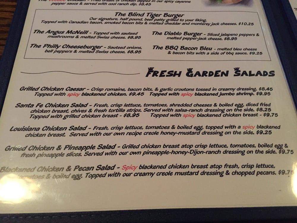 Menu at The Blind Tiger pub & bar, Shreveport