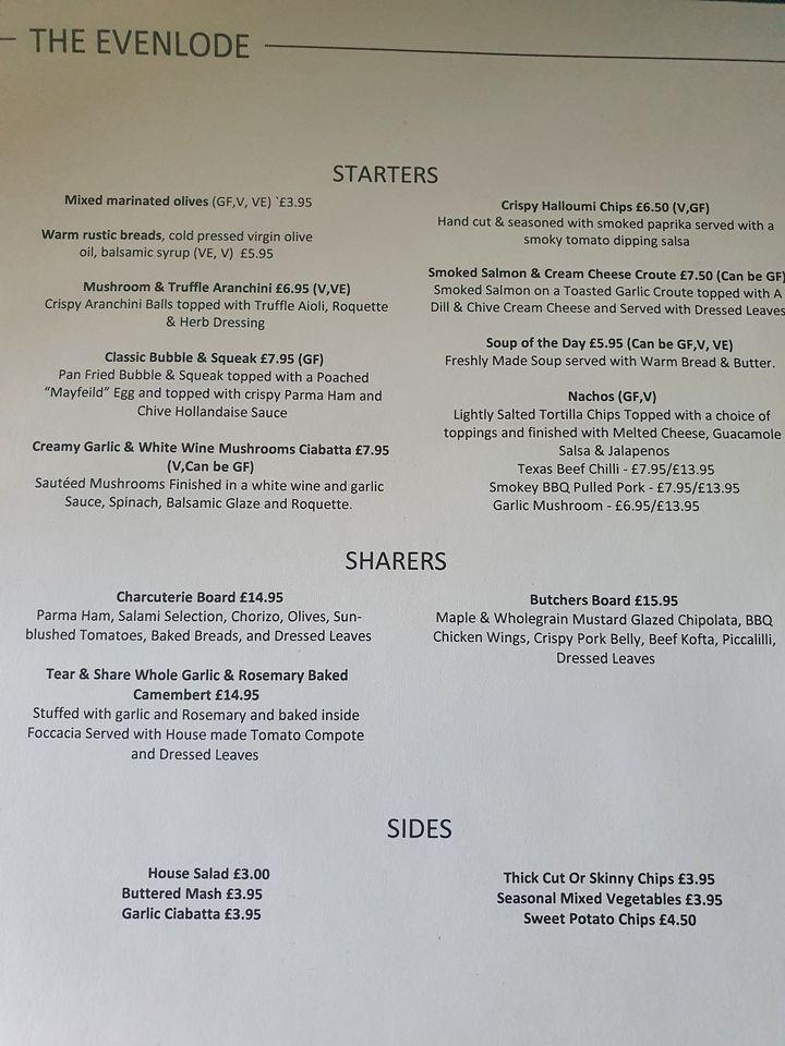 Menu at The Evenlode pub & bar, North Leigh