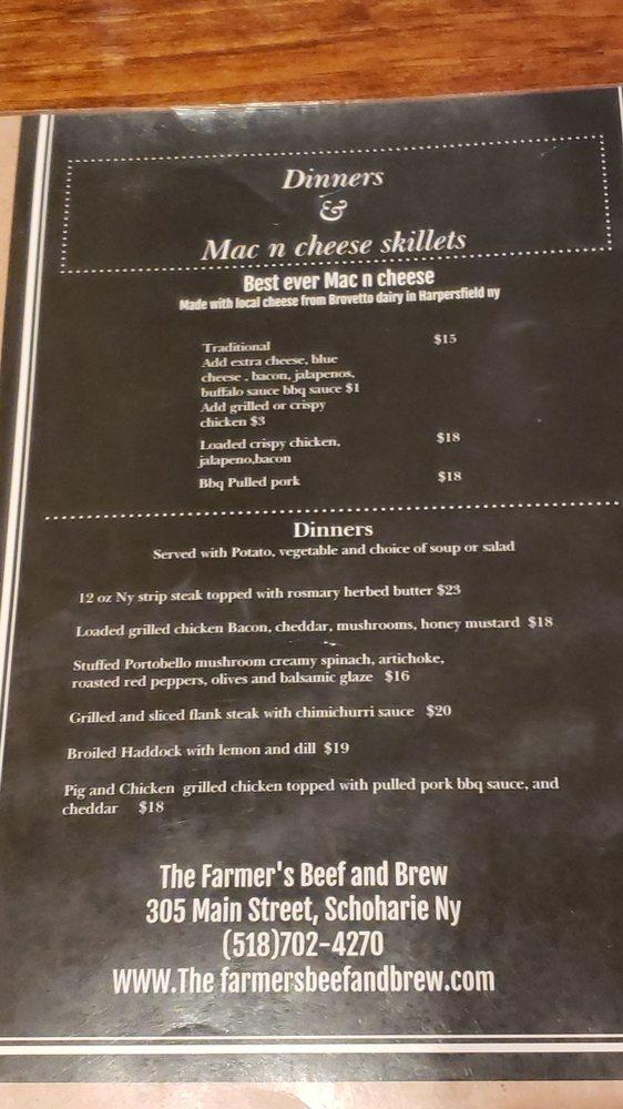 Menu at The Farmers Beef and Brew restaurant, Schoharie