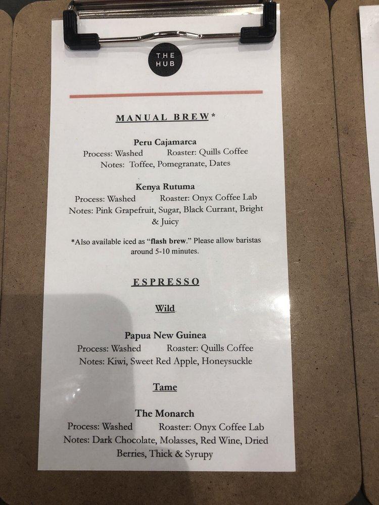 Menu at The Hub cafe, Memphis