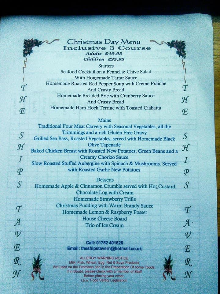 Menu at The Ships Tavern pub & bar, Plymouth