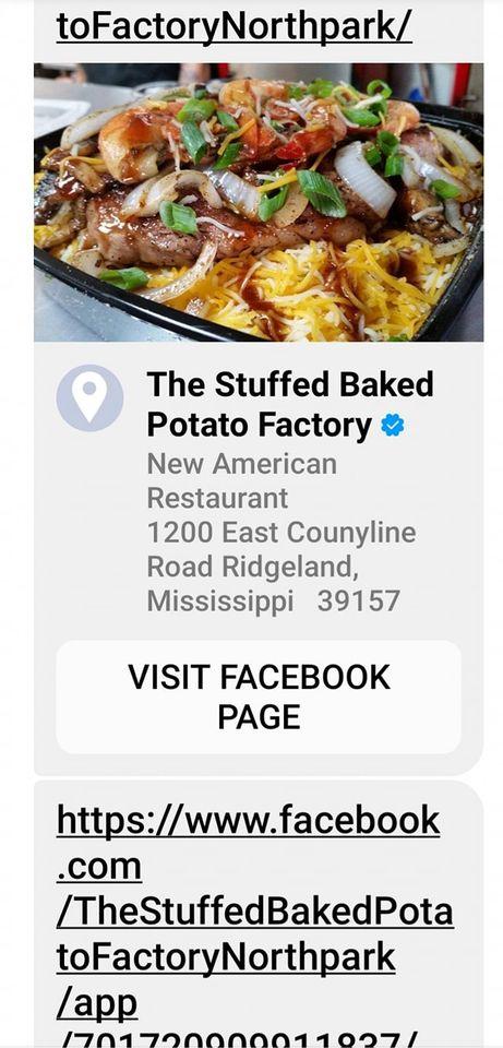 Menu at The Stuffed Baked Potato Factory restaurant, Houston, Martin ...