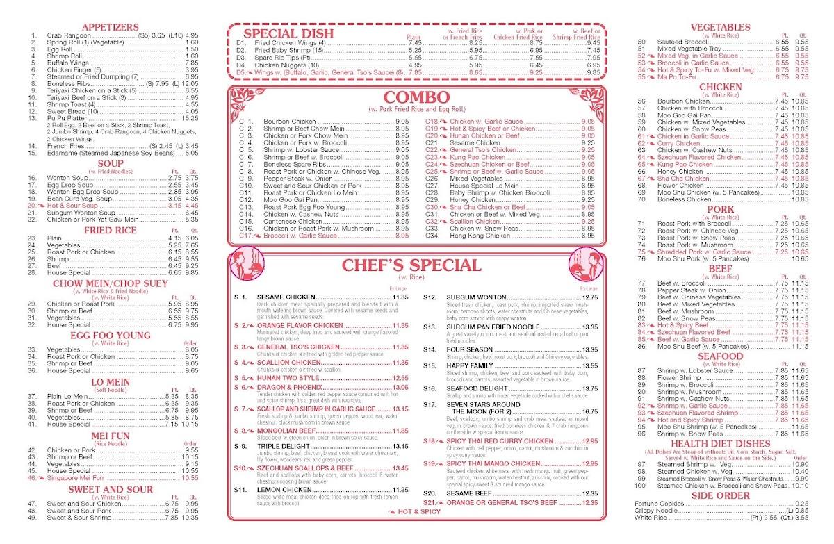 China east menu store
