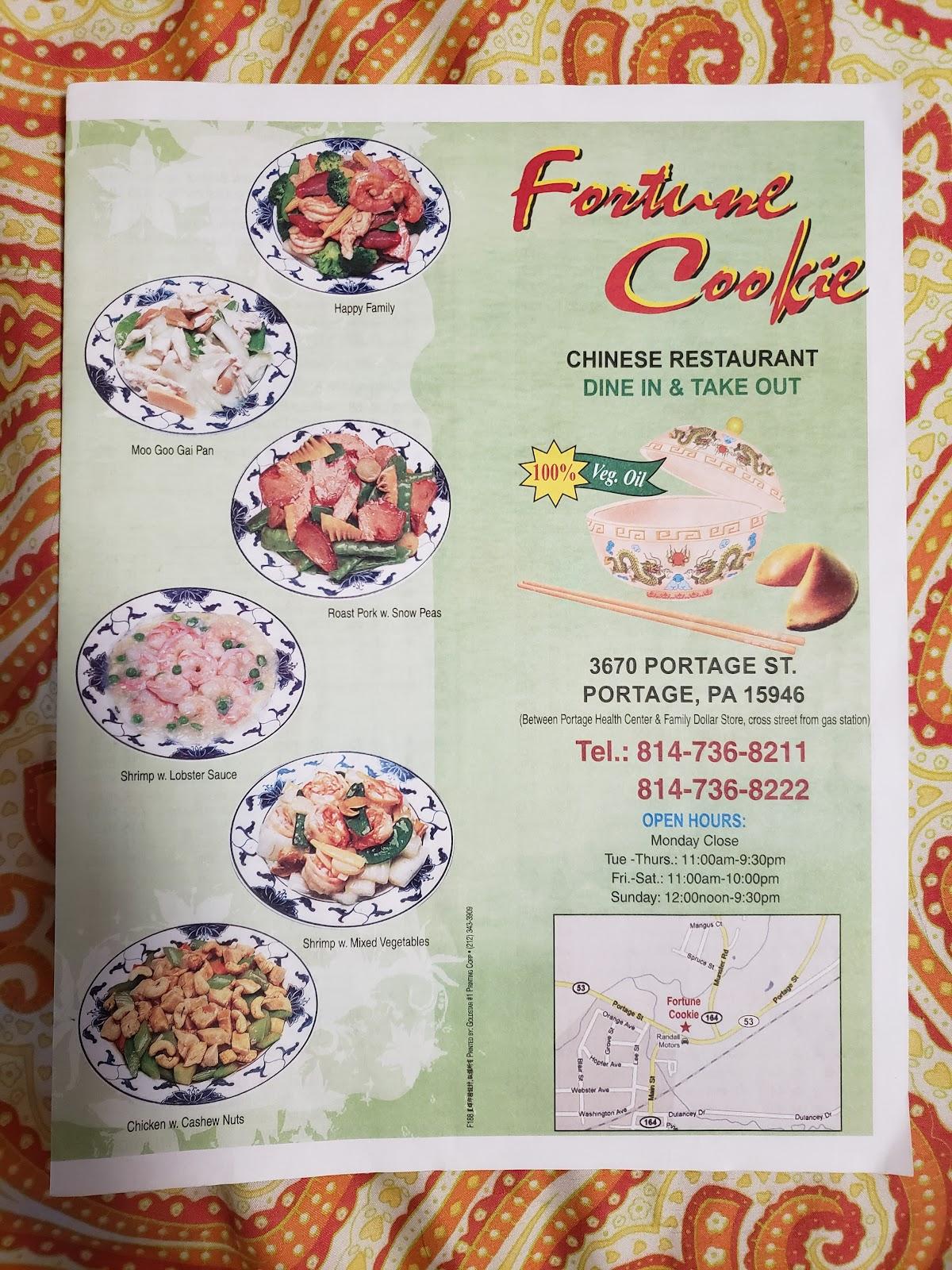 Carta del restaurante Fortune Cookie, Portage