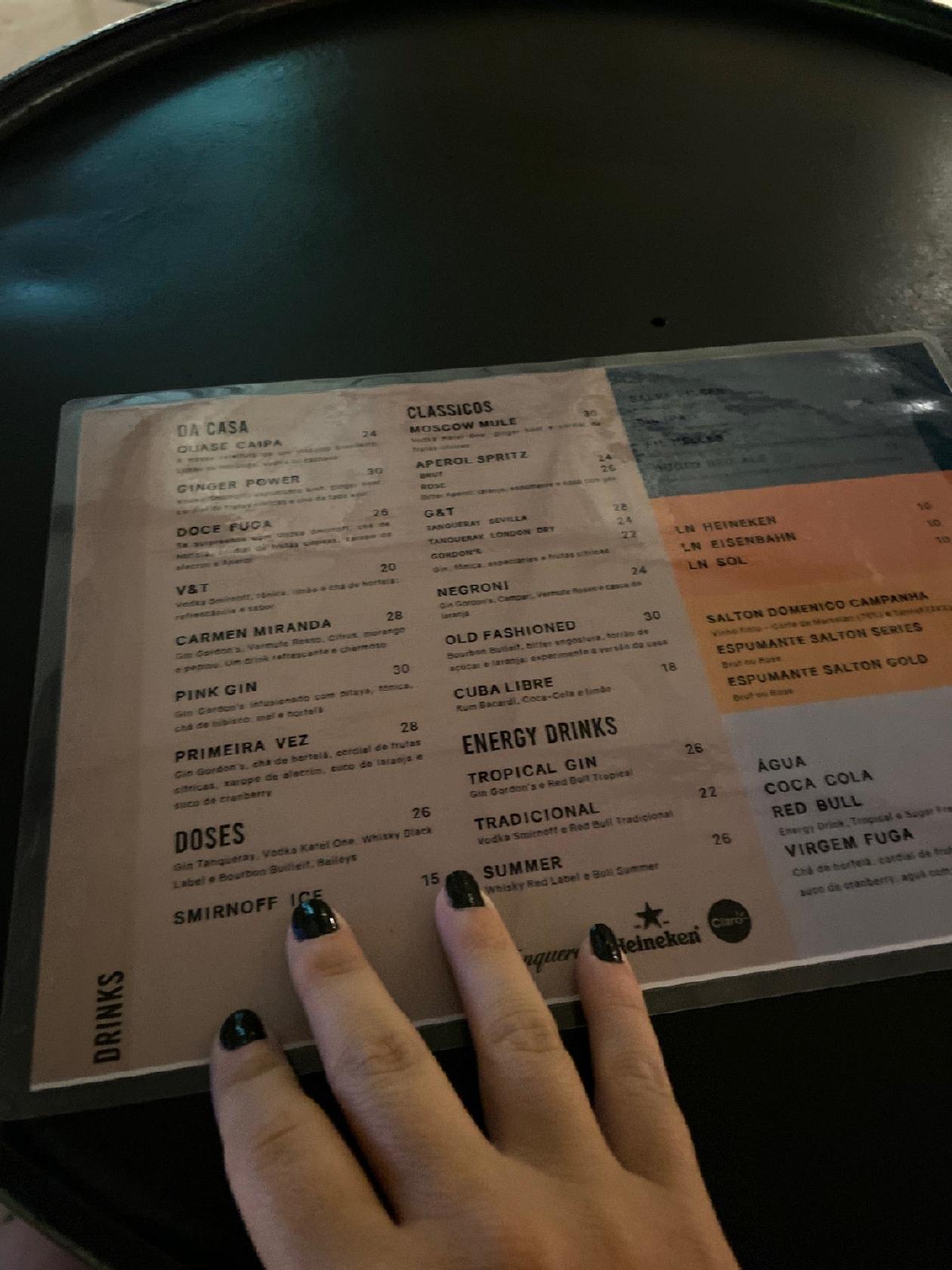 Menu at Fuga Bar, Porto Alegre