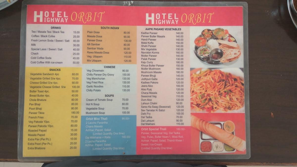Menu at Hotel Highway Orbit, Bahdoda